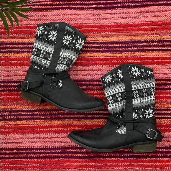 Yoki | Shoes | Yoki Black Cowboy Cowgirl Boots Fair Isle Patterned ...